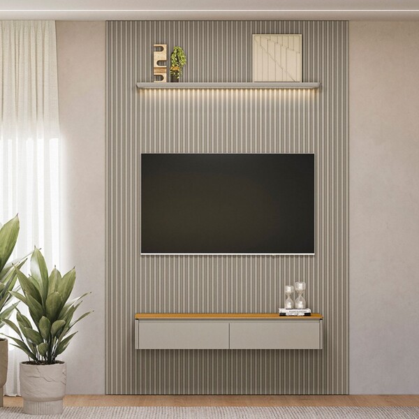 Painel Para Tv Até 75 Polegadas 2 Portas 1 Prateleira Ripado Tauri/gris Fosco 810010302 - Linea ...