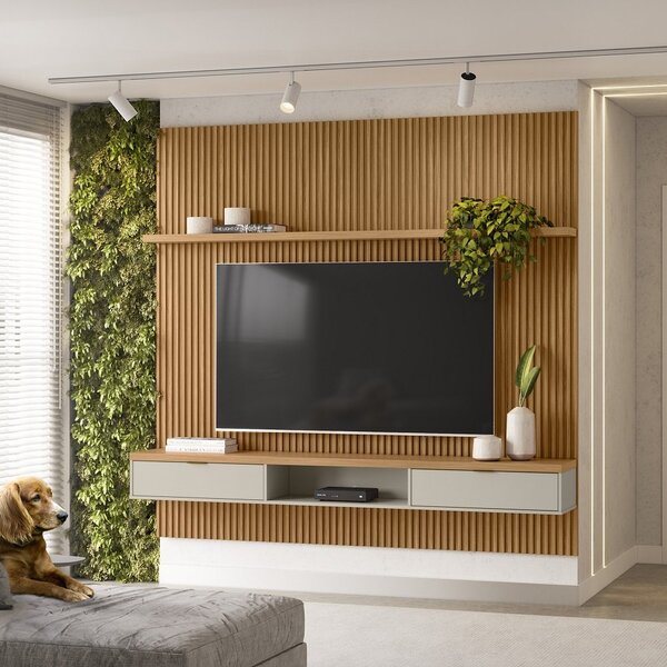 Painel Para Tv Até 75 Polegadas Ripado Modular 1 Nicho 1 Prateleira ...