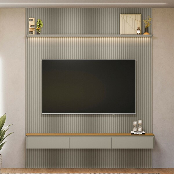 Painel Para Tv Até 85 Polegadas 3 Portas 1 Prateleira Ripado Tauri/gris Fosco 810010303 - Linea ...