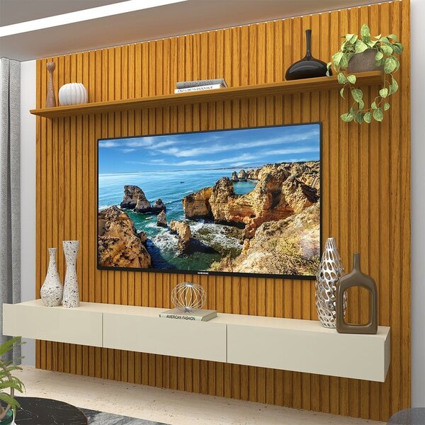 Painel Para Tv Até 85 Polegadas Ripado Sem Led 3 Gavetas 230cm 100% Mdf ...