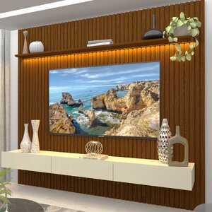 Painel Para Tv Até 90 Polegadas Ripado Com Led 3 Gavetas 230cm 100% Mdf ...