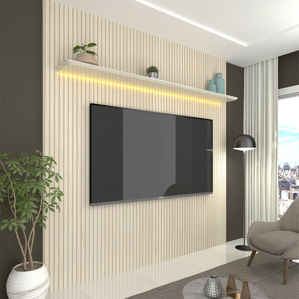 Painel Para Tv Com Led Requinte 180 Off White Impressão Ripado 3d ...