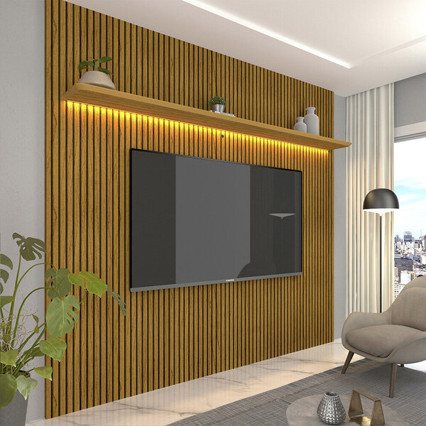 Painel Para Tv Com Led Requinte 220 Naturale Impressão Ripado 3d ...