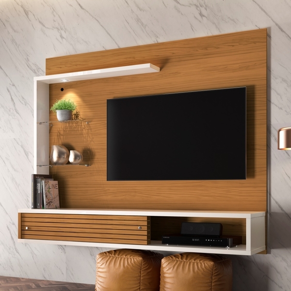 Painel Para Tv E Nichos Woods Naturale Off White | Leroy Merlin