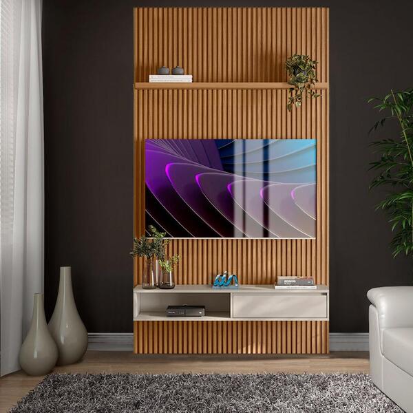 Painel Para Tv Quarto 60 Polegadas 1.4 Com Nicho E Prateleira Nature Off White Shop Jm | Leroy ...