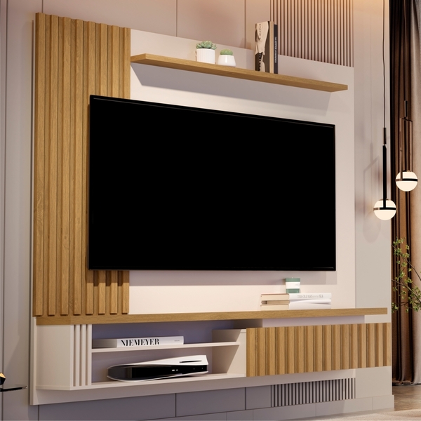 Painel Para Tv Regor Frisado Off White Cumaru | Leroy Merlin