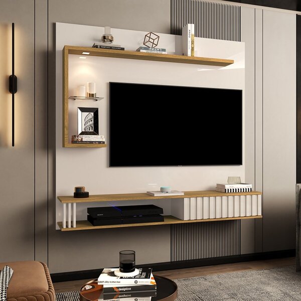 Painel Para Tvs Até 50 Polegadas Allune Wood Ripado Giga Móveis Off ...