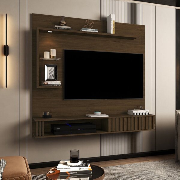 Painel Para Tvs Até 50 Polegadas Allune Wood Ripado Giga Móveis Cedro ...