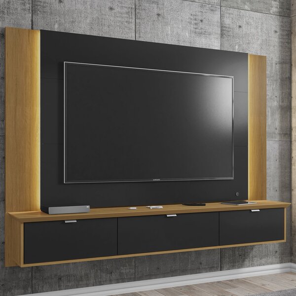 Painel Para Tvs Até 70 Polegadas 200cm 2 Fitas Led 3 Portas Qatar Móveis Bechara Preto Fosco ...