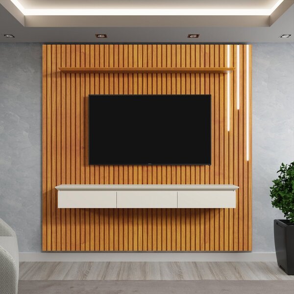 Painel Ripado 250cm Com Nicho Prateleira E Led Paris Naturalle/off ...