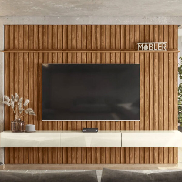 Painel Ripado De Parede Com Gaveta 3 00x2 65 Slatted Mdp Mel/off White ...