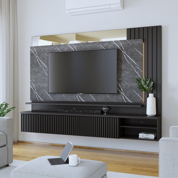 Painel Ripado Para Tv Até 70 Polegadas Com Led Ibiza Prime 220cm Yescasa Preto Fosco/grigio ...