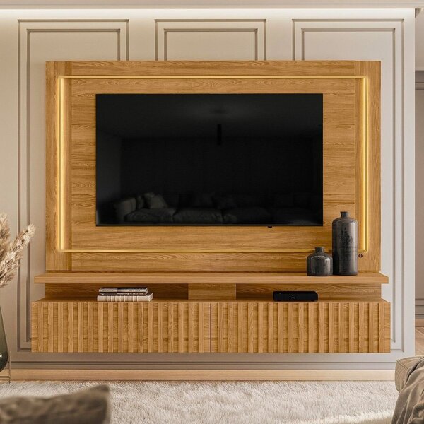 Painel Ripado Para Tv Até 75 Polegadas Com Led 216cmx181,5cm 2 Gavetas ...