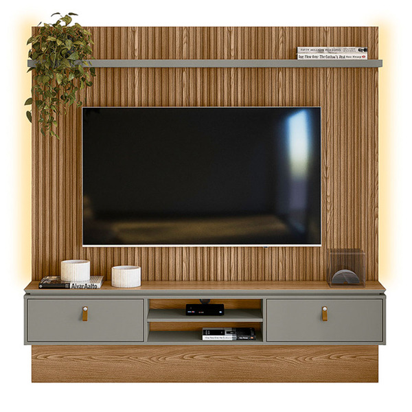 Painel Suspenso Ripado Para Tv Até 75 Pol. Led Majestic L06 Amêndoa ...