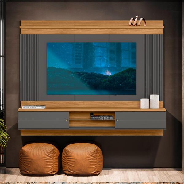 Painel Suspenso Ripado Para Tv Até 75 Polegadas Nature Chumbo Shop Jm ...