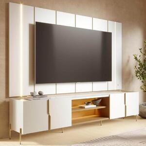Painel Tv 75 Pol Led E Rack Sala Pé Metal Gior Off/freijó C05 ...