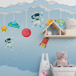 Papel De Parede Adesivo Infantil Viagem Espacial Lindo Azul | Leroy Merlin