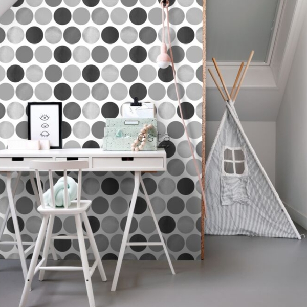 Papel De Parede Cinza E Preto Bolinhas Estilo Poá Quarto 4m² Leroy Merlin