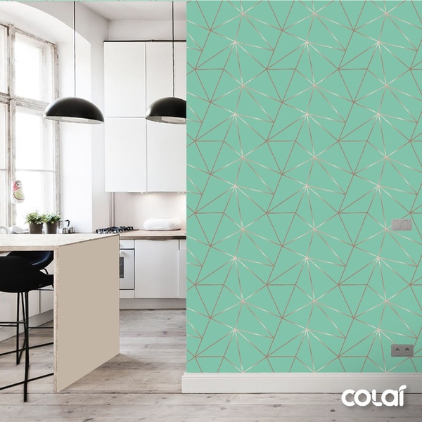 Papel De Parede Geométrico Verde Tifany Rosê Auto Colant 15m | Leroy Merlin