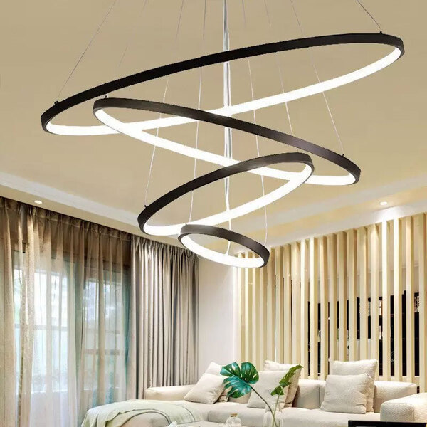 Pendente 4 Anéis Preto Fosco 80cm Led 158w 3200k Bivolt Com Cabo De 3 8 ...