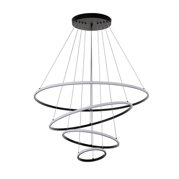 Pendente Inverse 4 Anéis Preto Led 99w 3000k Bivolt Ideal Para Pé