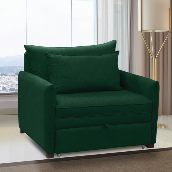 Poltrona Cama Retrátil Solteiro Com Rodízio Cloe Bouclê Verde E03 - D ...