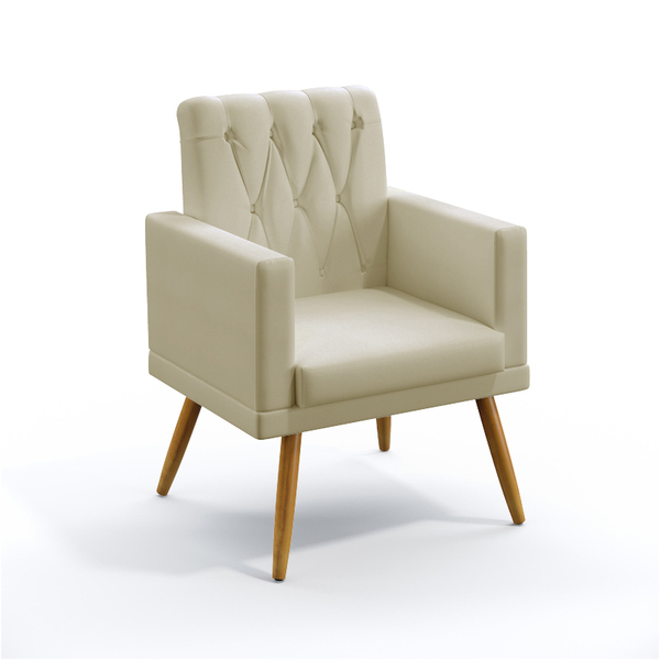 Poltrona Estofada Nina Com Rodapé E Botões Em Capitonê Sued Bege Aradecor | Leroy Merlin