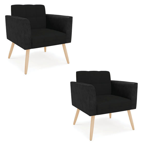 Poltrona Pés Palito Natural Kit 2 Elisa Preto/linho Preto A79 D03 - D ...