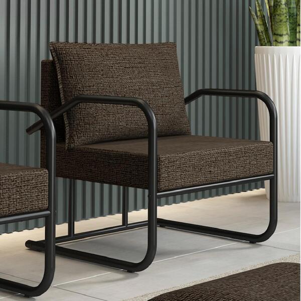 Poltrona Varanda Gourmet Com Almofada Tecido Cinza Escuro Tubos Pretos ...