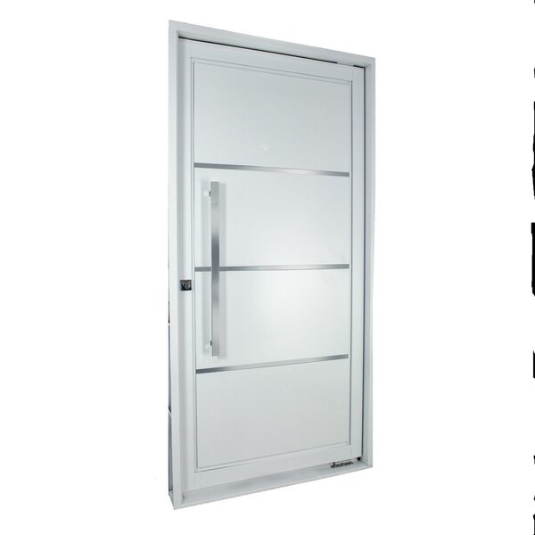Porta De Aço Pivotante Social 217x105x12cm Com Friso Abertura Direita ...