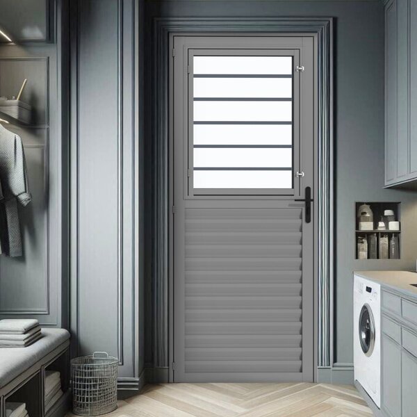 Porta De Aluminio Com Postigo 210x85cm Laminada Cinza | Leroy Merlin