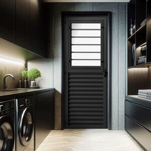 Porta De Aluminio Com Postigo 210x85cm Laminada Preto | Leroy Merlin