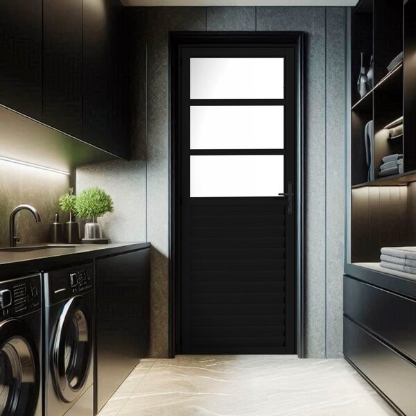 Porta De Aluminio Laminada 210x85cm Sem Divisão Preto | Leroy Merlin