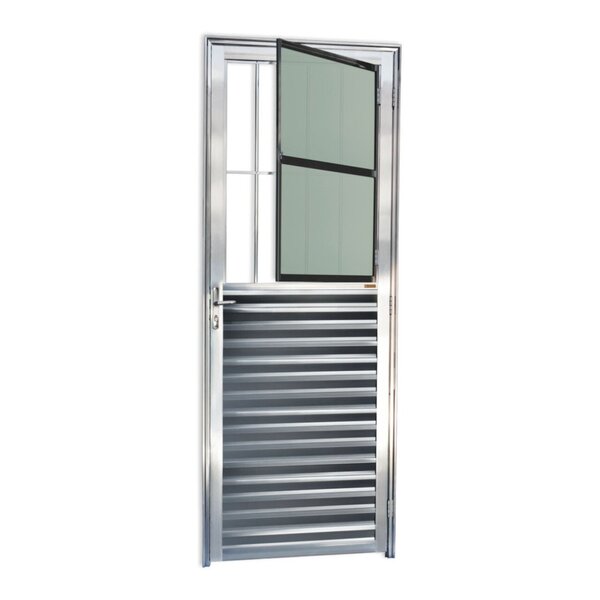 Porta De Alumínio Postigo 210x80cm Com Vidro Boreal Anodizado Super ...