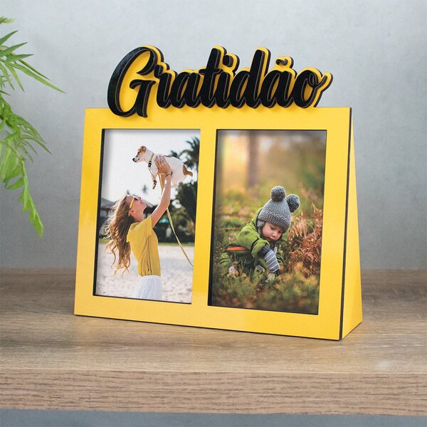 Porta-retrato Decorativo Em Mdf Amarelo Gratidão - 10x15 Cm | Leroy Merlin
