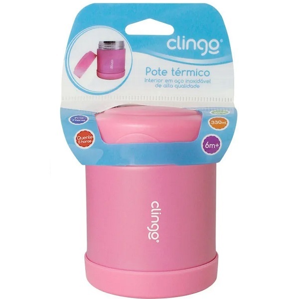 Pote Termico Infantil Interior Aço Inox 330ml Clingo - Rosa | Leroy Merlin