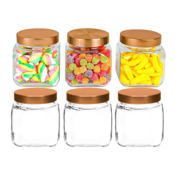 Potes De Vidro Com Tampa Rose Gold 6 Peças - Casambiente Povi157/2 ...