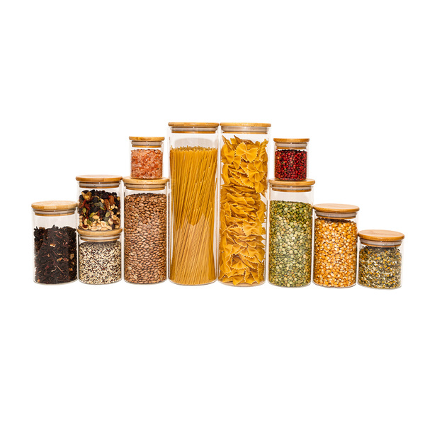Potes De Vidro De Mantimentos Com Tampa De Bambu 11 Pçs Oikos Natural U ...