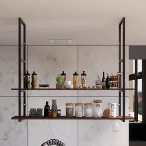 Prateleira Tripla Teto Parede Suspensa Industrial Preta 90cm | Leroy Merlin