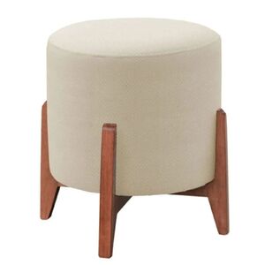 Puff Anna Luxo Pufe Redondo Pés Madeira Maciça Tecido Veludo Bege ...