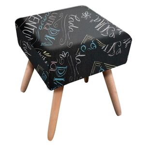 Puff Ibiza Quadrado Estampado Preto Escrito D62 Pés Palito Natural D ...