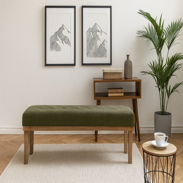 Puff Para Sala De Estar 140cm Com Pés Linho Theo Verde/marrom Verde ...
