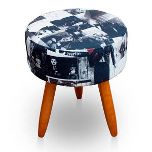Puff Redondo Estampado Para Sala E Quarto Suede Chaplin - Jylcrom ...