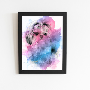 Quadro Cachorro Cão Shih Tzu Fêmea Aquarela Moldura 20x30cm | Leroy Merlin