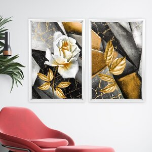 Quadro Com Moldura Chanfrada Abstrato Rosa Dourada | Leroy Merlin