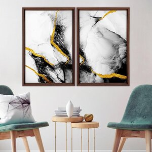 Quadro Com Moldura Chanfrada Elementos Pretos Com Dourado | Leroy Merlin