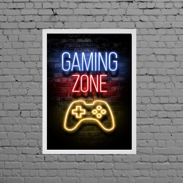 Quadro Gamer Gaming Zone 45x34cm - Com Vidro Moldura:madeira Preta ...