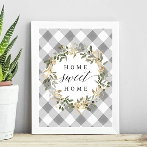 Quadro Home Sweet Home - Cinza 45x34cm - Com Vidro Moldura:madeira ...