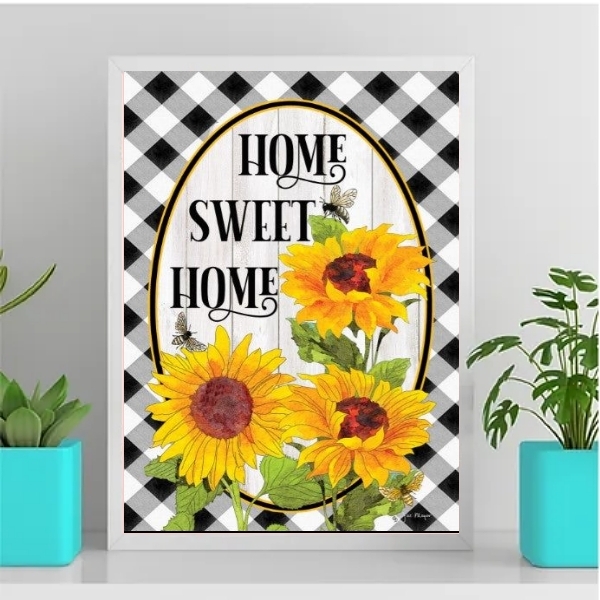 Quadro Home Sweet Home Girassóis 24x18cm - Com Vidro Moldura:madeira ...