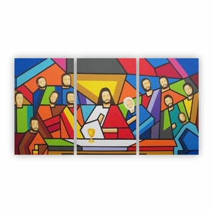 Quadro Religião Santa Ceia Moderna Colorida Canvas 125x65cm | Black ...